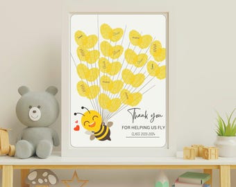 Bee Thank You Card: Teacher Appreciation Fingerprint Gift (digital ...