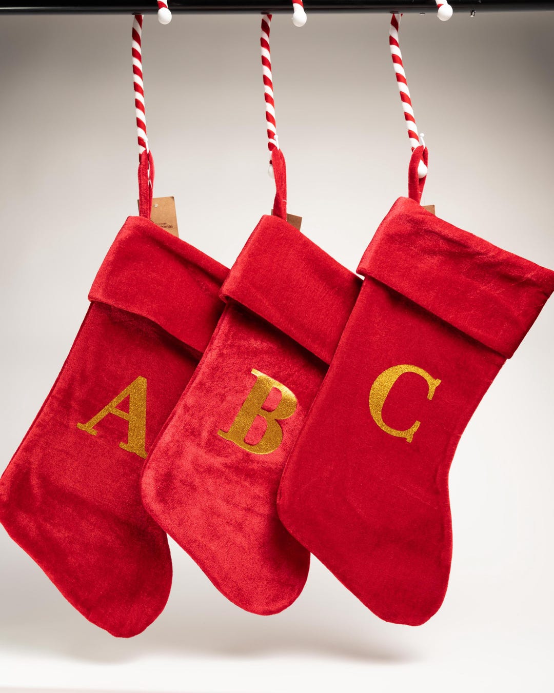 Personalised Custom Alphabet Letter Initial Red Crush Velvet Christmas ...