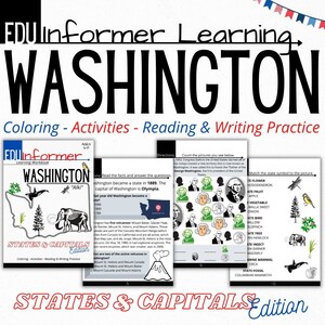 States and Capitals Series, Washington Workbook, Printable and Digital ...