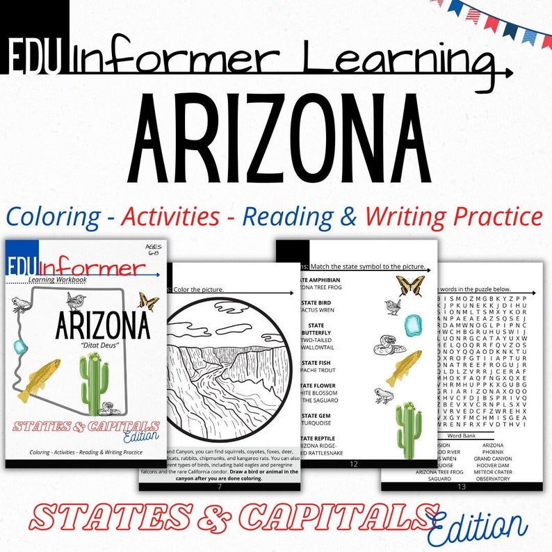 States and Capitals Series, Arizona Workbook, Printable and Digital ...