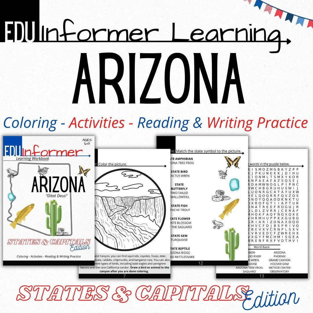 States and Capitals Series, Arizona Workbook, Printable and Digital ...