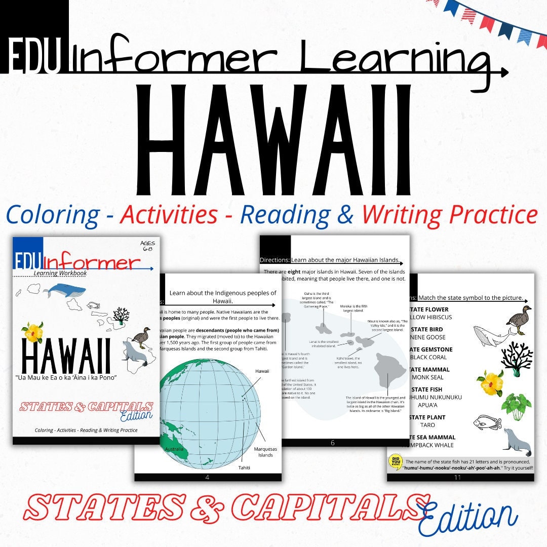 States and Capitals Series, Hawaii Workbook, Printable and Digital ...