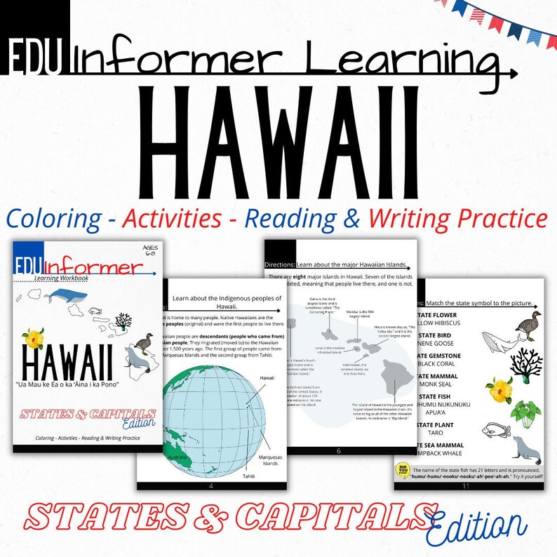 States and Capitals Series, Hawaii Workbook, Printable and Digital ...