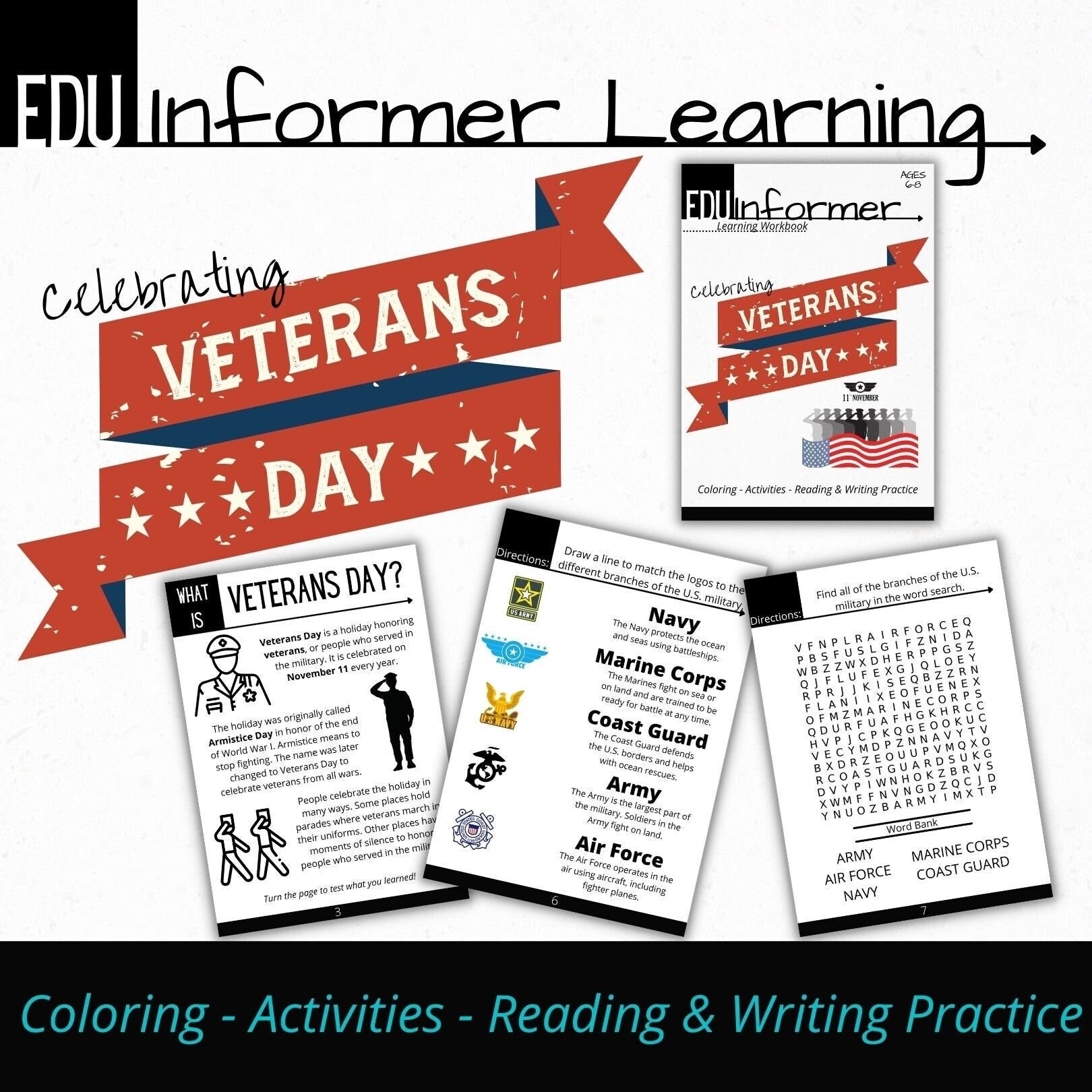 Celebrating Veterans Day Printable and Digital Workbook | Etsy