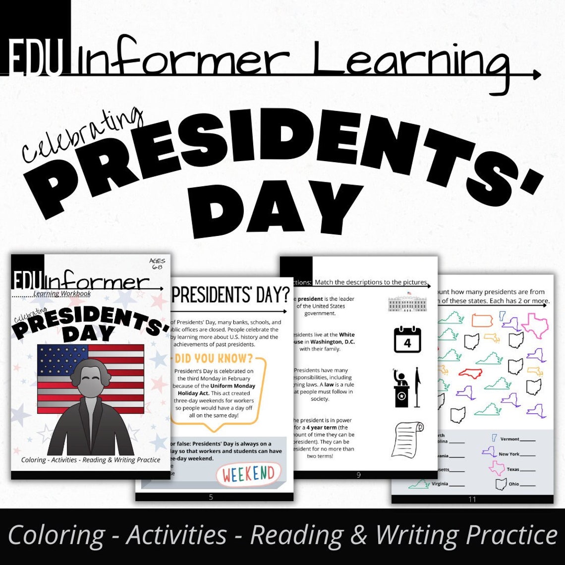 Celebrating Presidents' Day, Printable and Digital Workbook, Homeschool ...