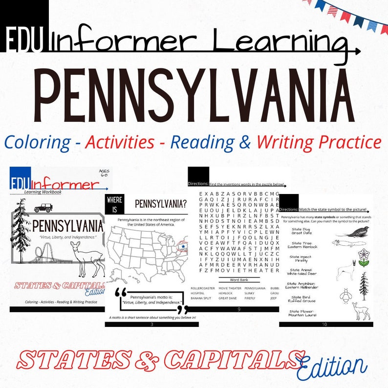 States and Capitals Series, Pennsylvania Workbook, Printable and ...