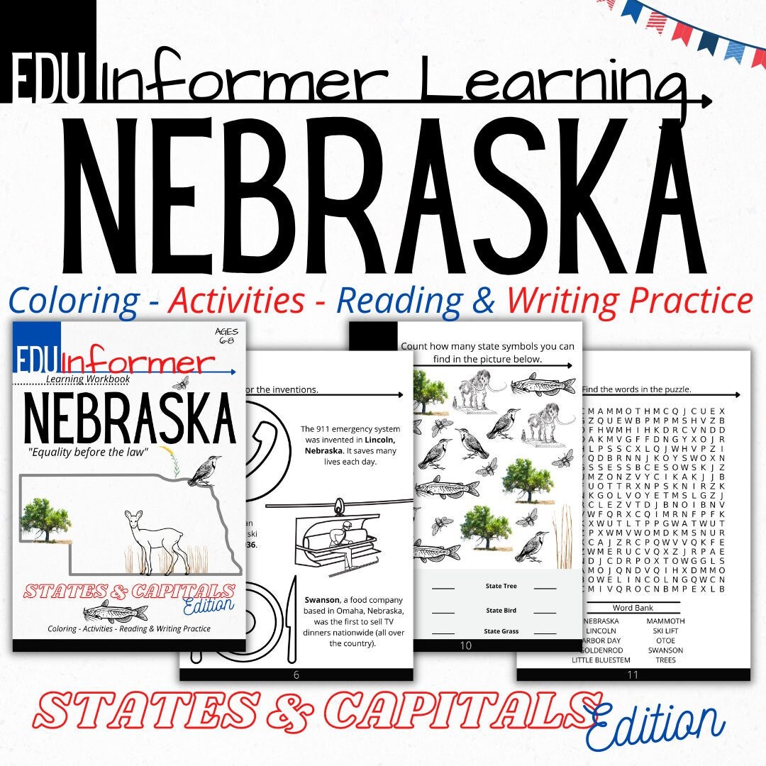 States and Capitals Series, Nebraska Workbook, Printable and Digital ...