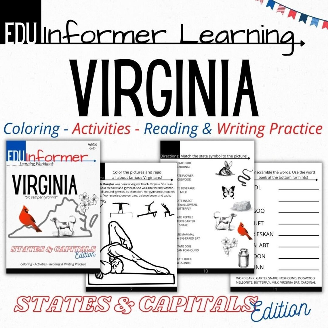 States and Capitals Series, Virginia Workbook, Printable and Digital ...