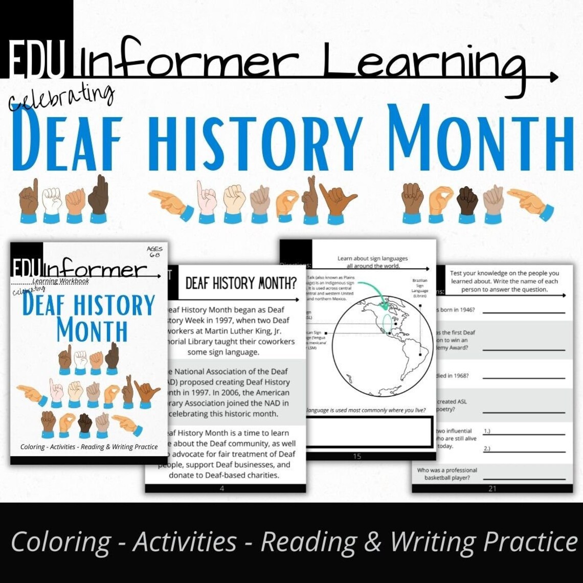 Celebrating Deaf History Month, Printable and Digital Workbook ...