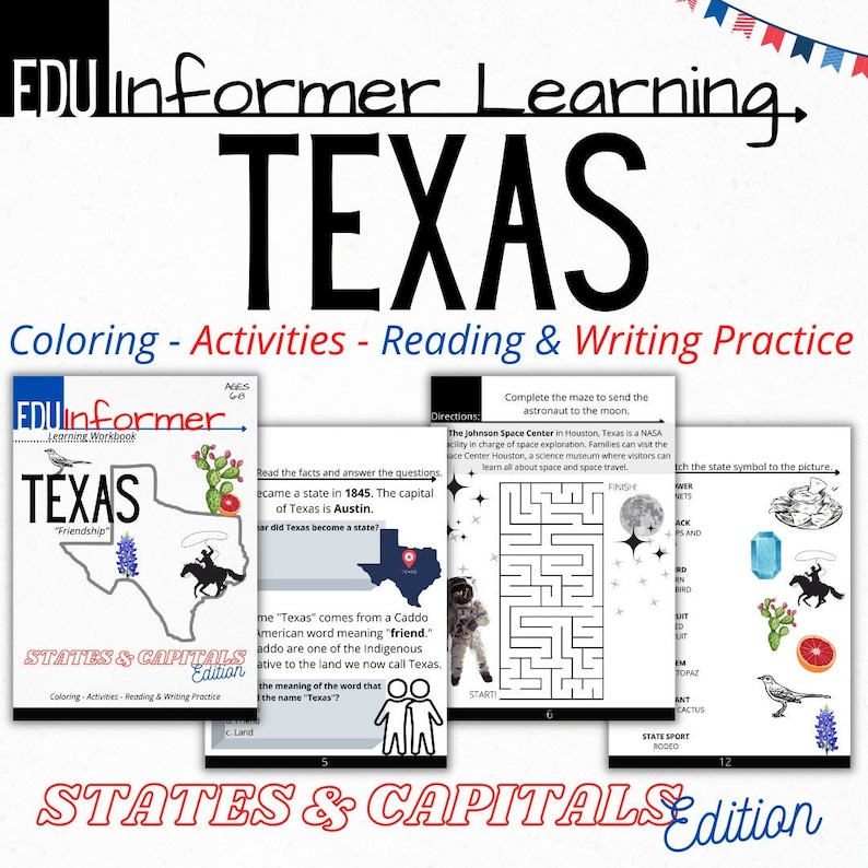 States and Capitals Series, Texas Workbook, Printable and Digital ...