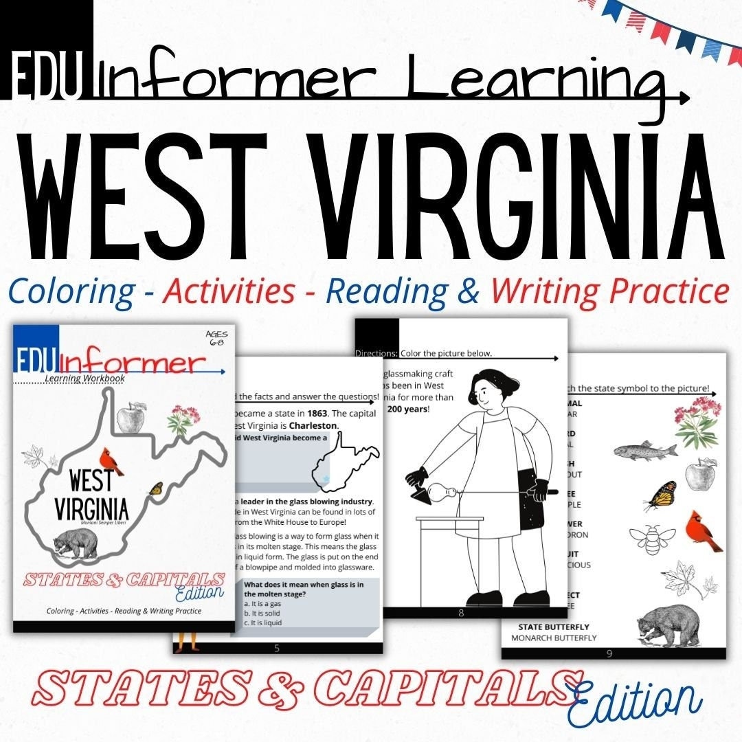 States and Capitals Series, West Virginia Workbook, Printable and ...