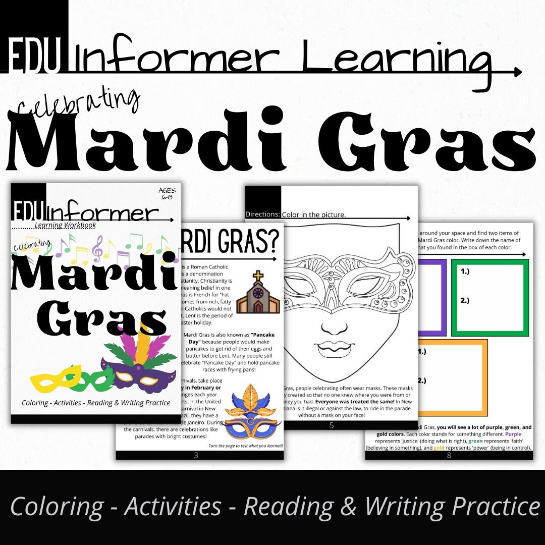 Celebrating Mardi Gras, Printable and Digital Workbook, Homeschool and ...
