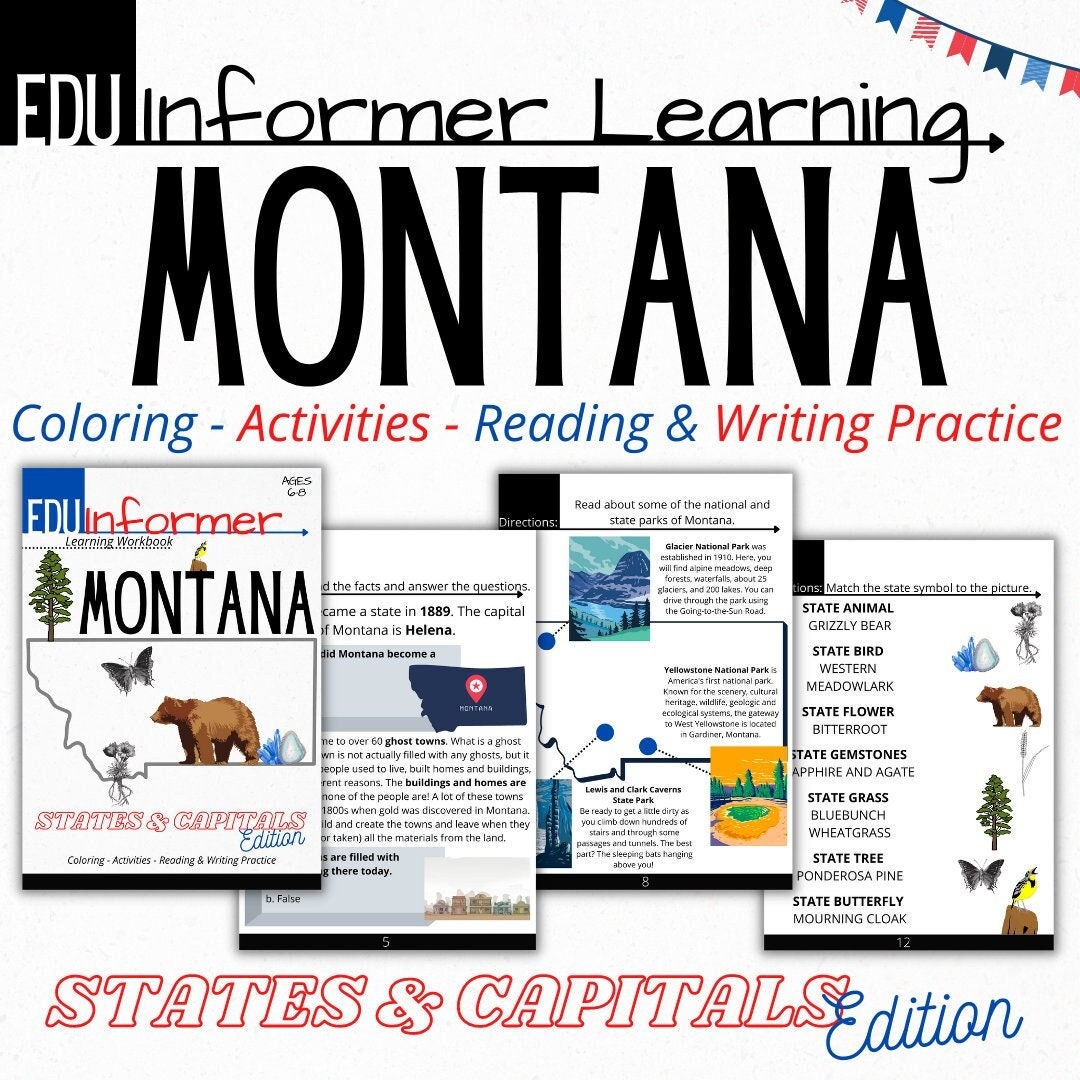 States and Capitals Series, Montana Workbook, Printable and Digital ...