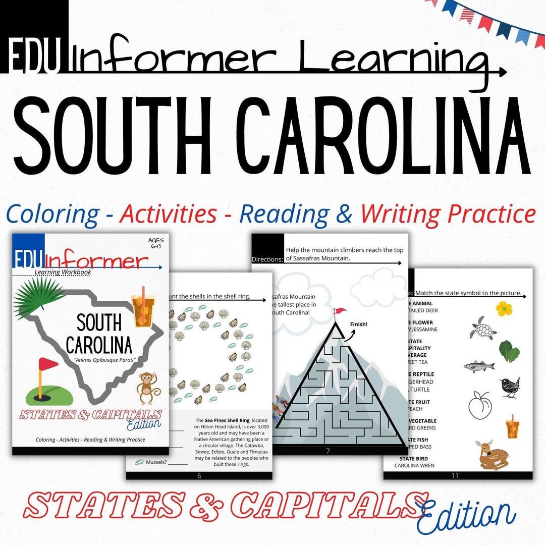 States and Capitals Series, South Carolina Workbook, Printable and ...