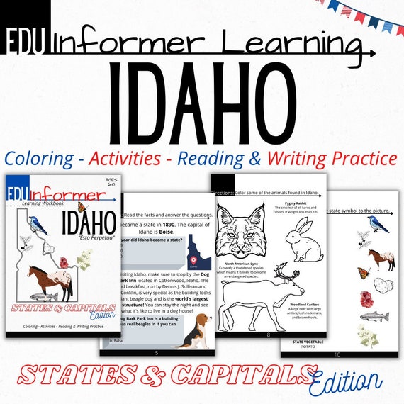States and Capitals Series Idaho Workbook Printable and - Etsy