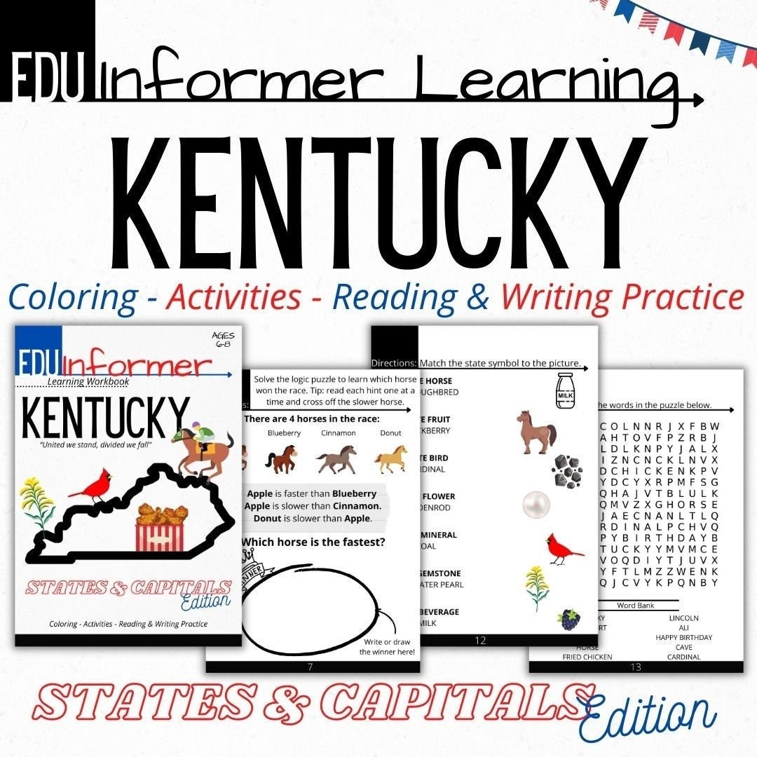 States and Capitals Series, Kentucky Workbook, Printable and Digital ...