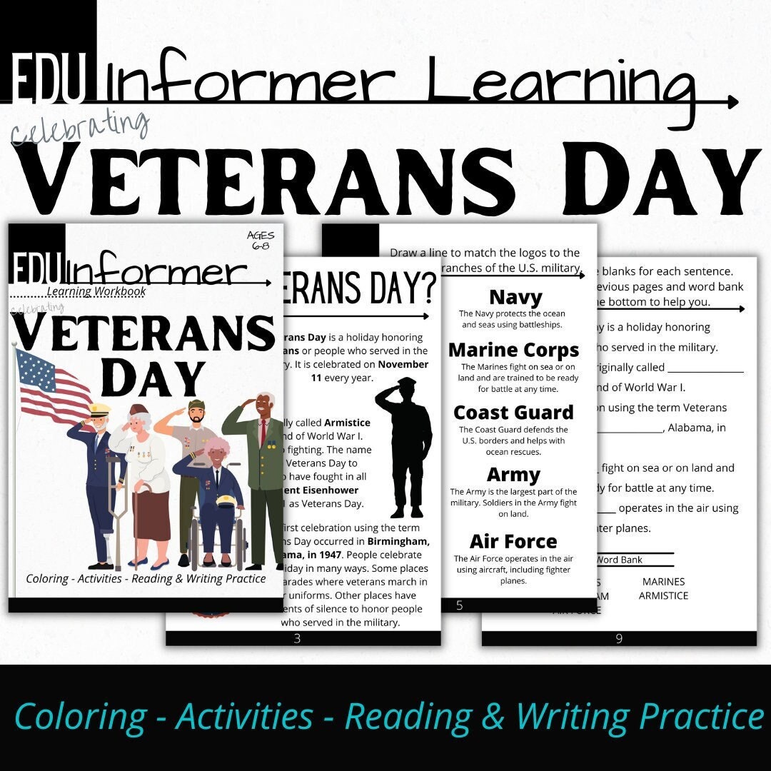 Celebrating Veterans Day, Printable and Digital Workbook, Elementary ...