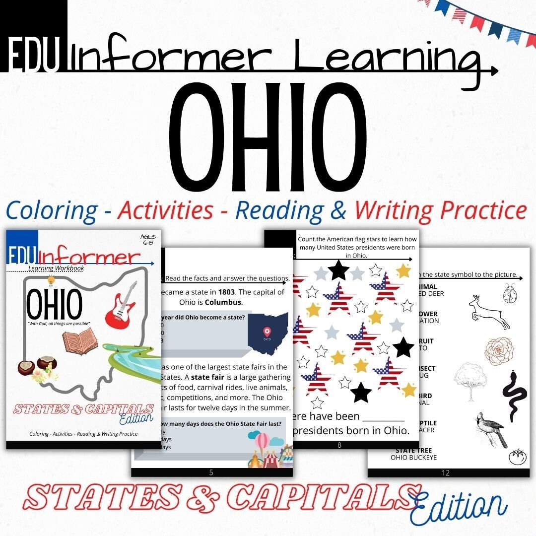 States and Capitals Series, Ohio Workbook, Printable and Digital ...