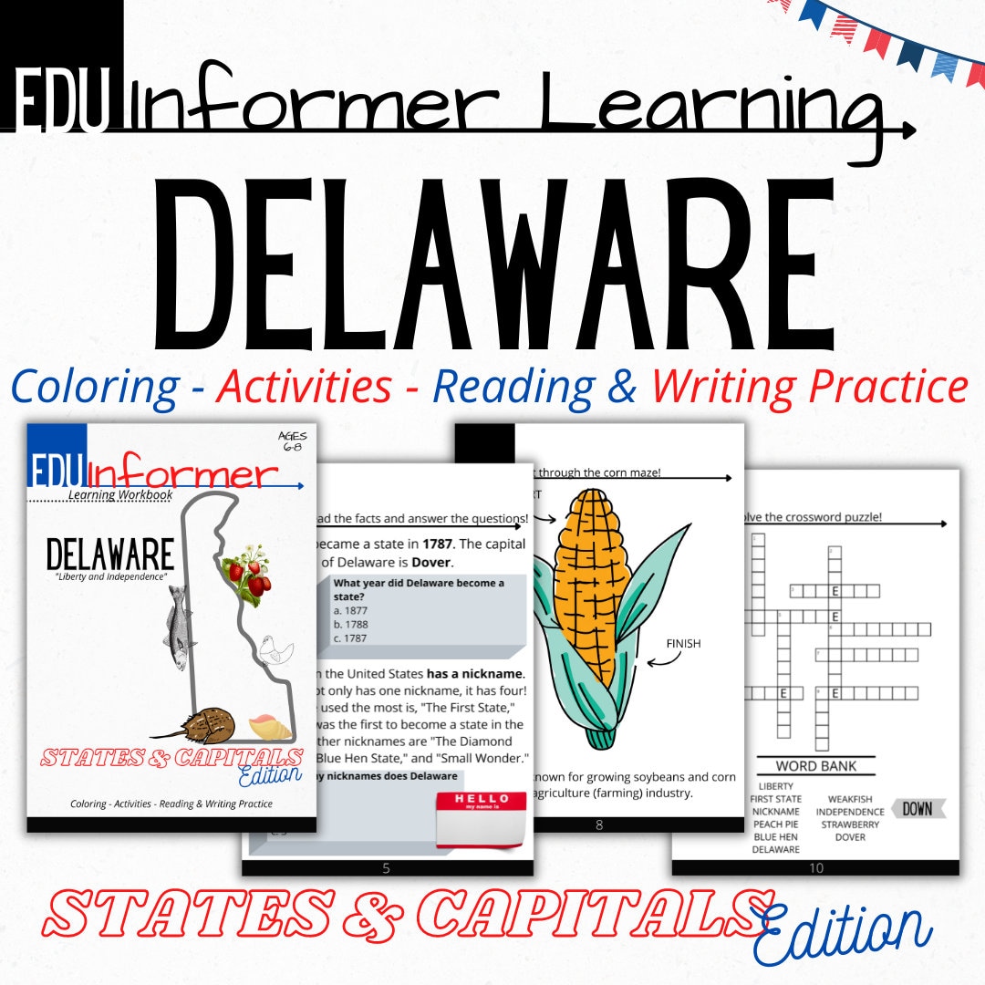 Delaware State Workbook: Reading, Writing, and Coloring (printable ...