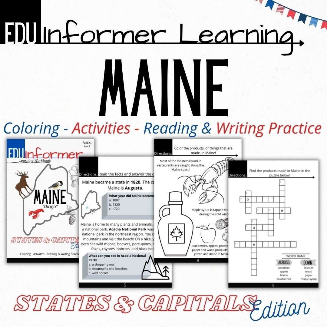 States and Capitals Series, Maine Workbook, Printable and Digital ...