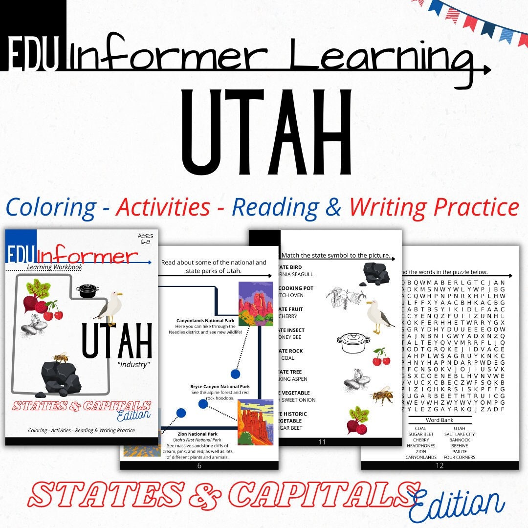 States and Capitals Series, Utah Workbook, Printable and Digital ...