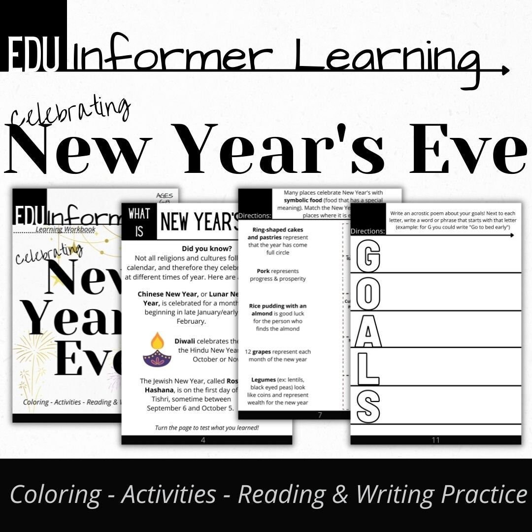 Celebrating New Year's Eve, Printable and Digital Workbook, Homeschool ...