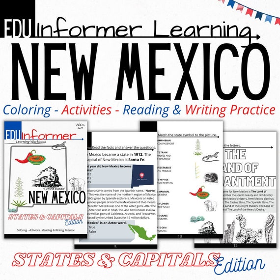 States and Capitals Series New Mexico Workbook Printable and - Etsy