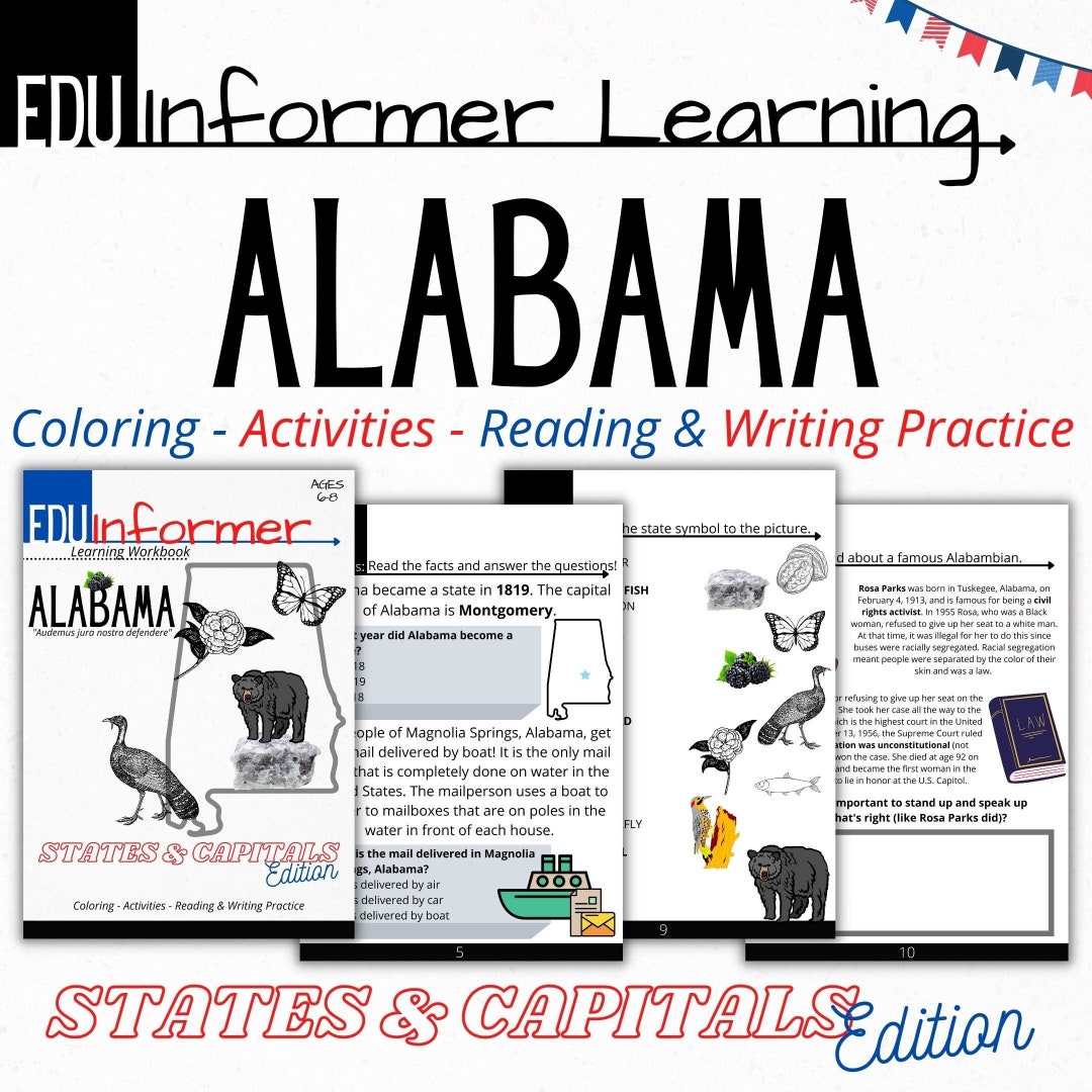 States and Capitals Series, Alabama Workbook, Printable and Digital ...
