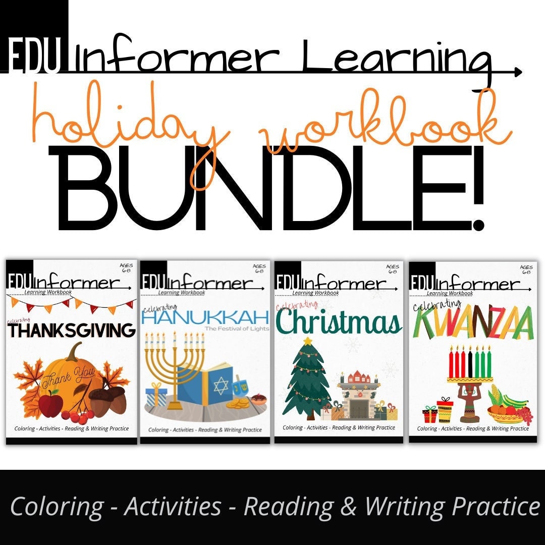 Holiday Workbook Bundle (thanksgiving, Hanukkah, Christmas and Kwanzaa ...