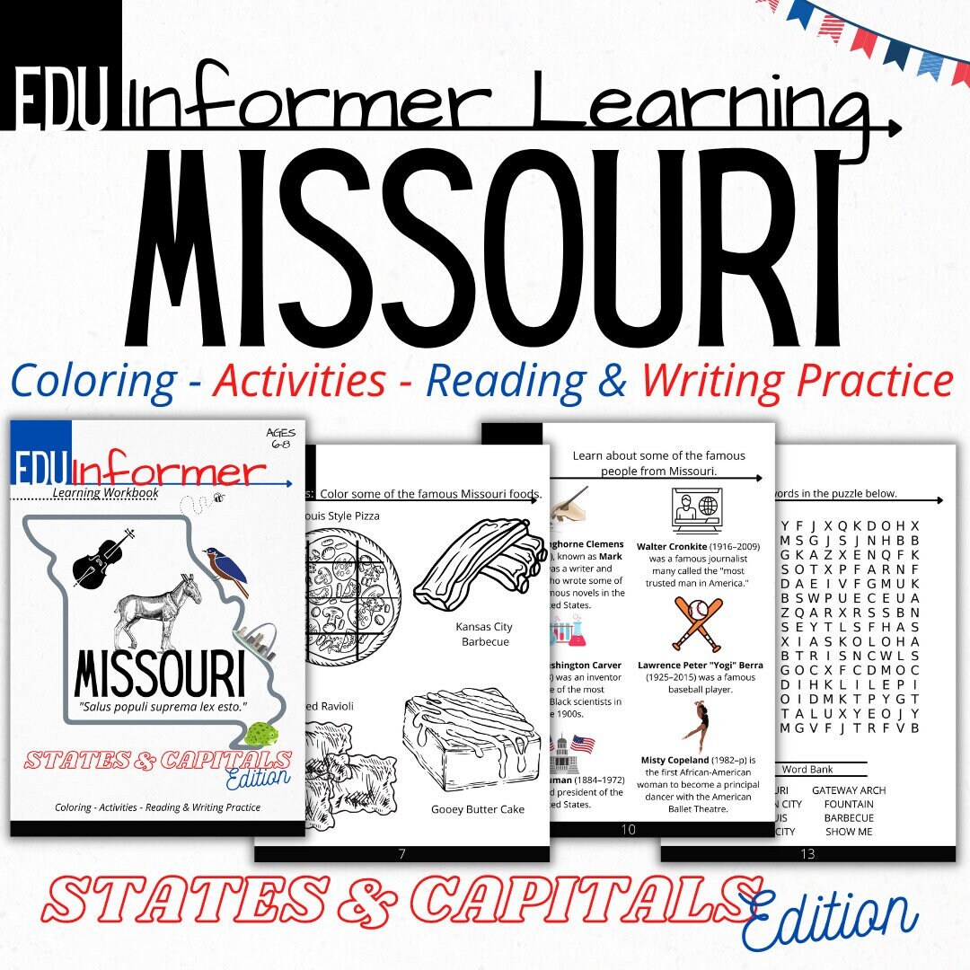 States and Capitals Series, Missouri Workbook, Printable and Digital ...