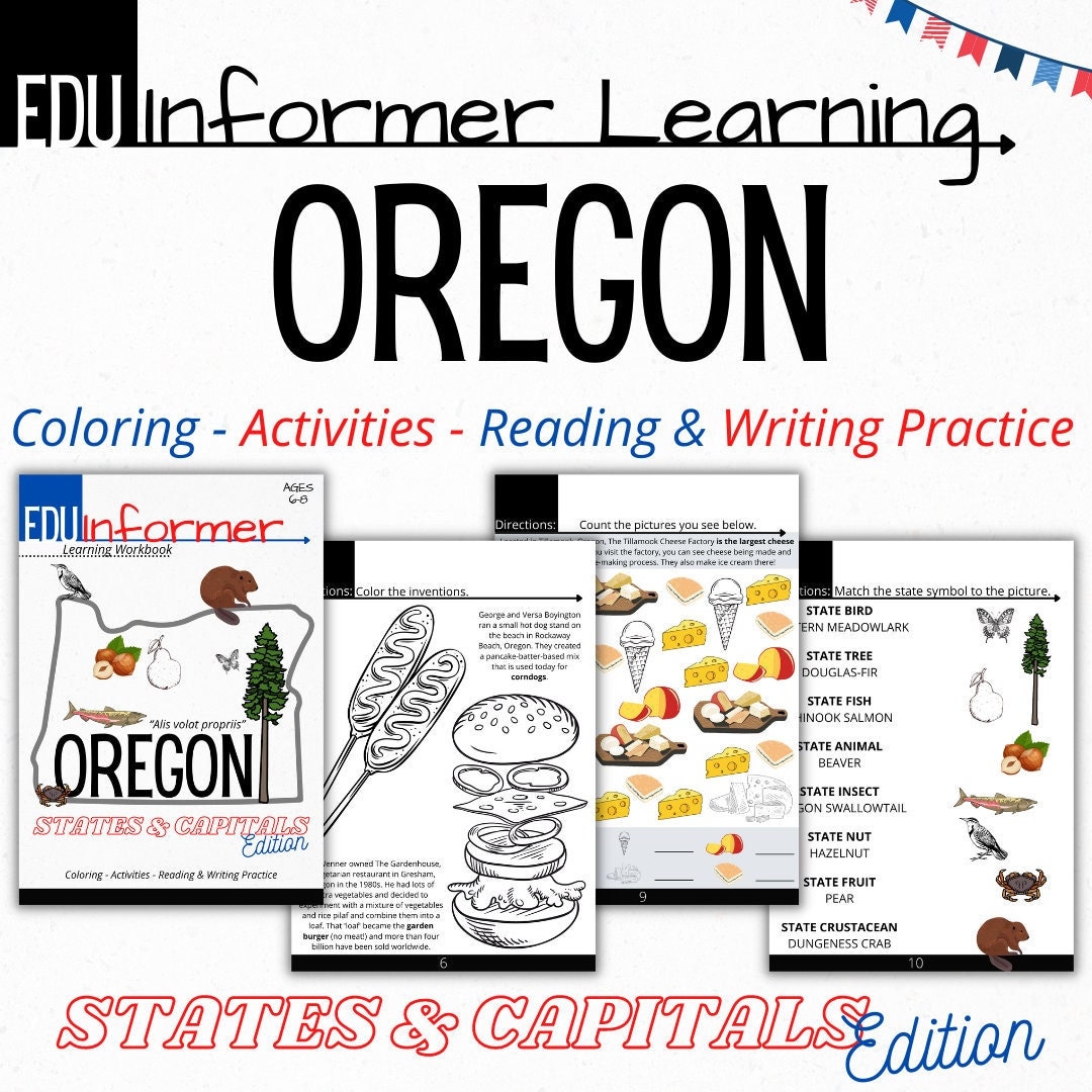 States and Capitals Series, Oregon Workbook, Printable and Digital ...