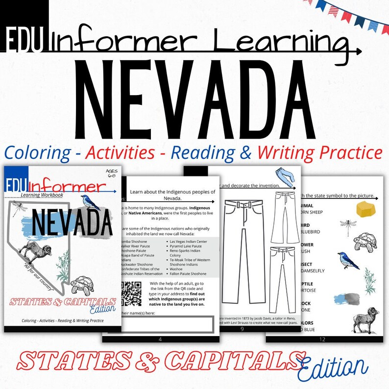 States and Capitals Series, Nevada Workbook, Printable and Digital ...