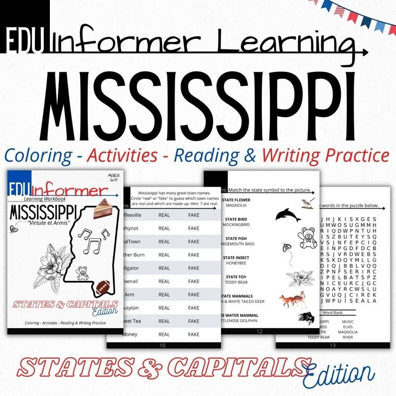 States and Capitals Series, Mississippi Workbook, Printable and Digital ...