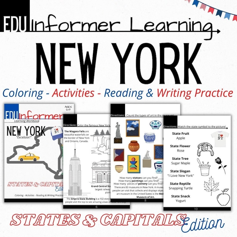 States and Capitals Series, New York Workbook, Printable and Digital ...