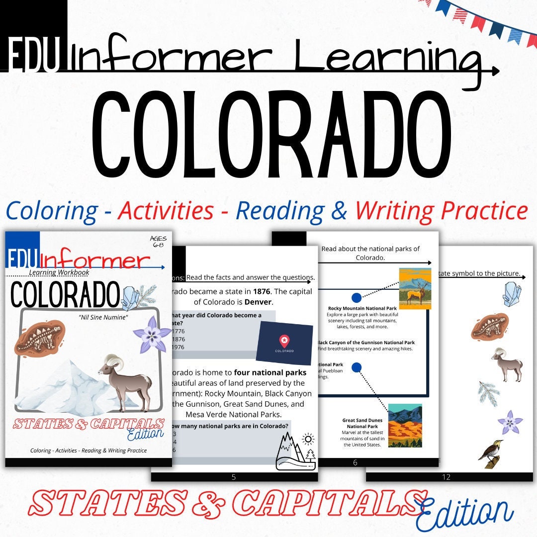 States and Capitals Series, Colorado Workbook, Printable and Digital ...