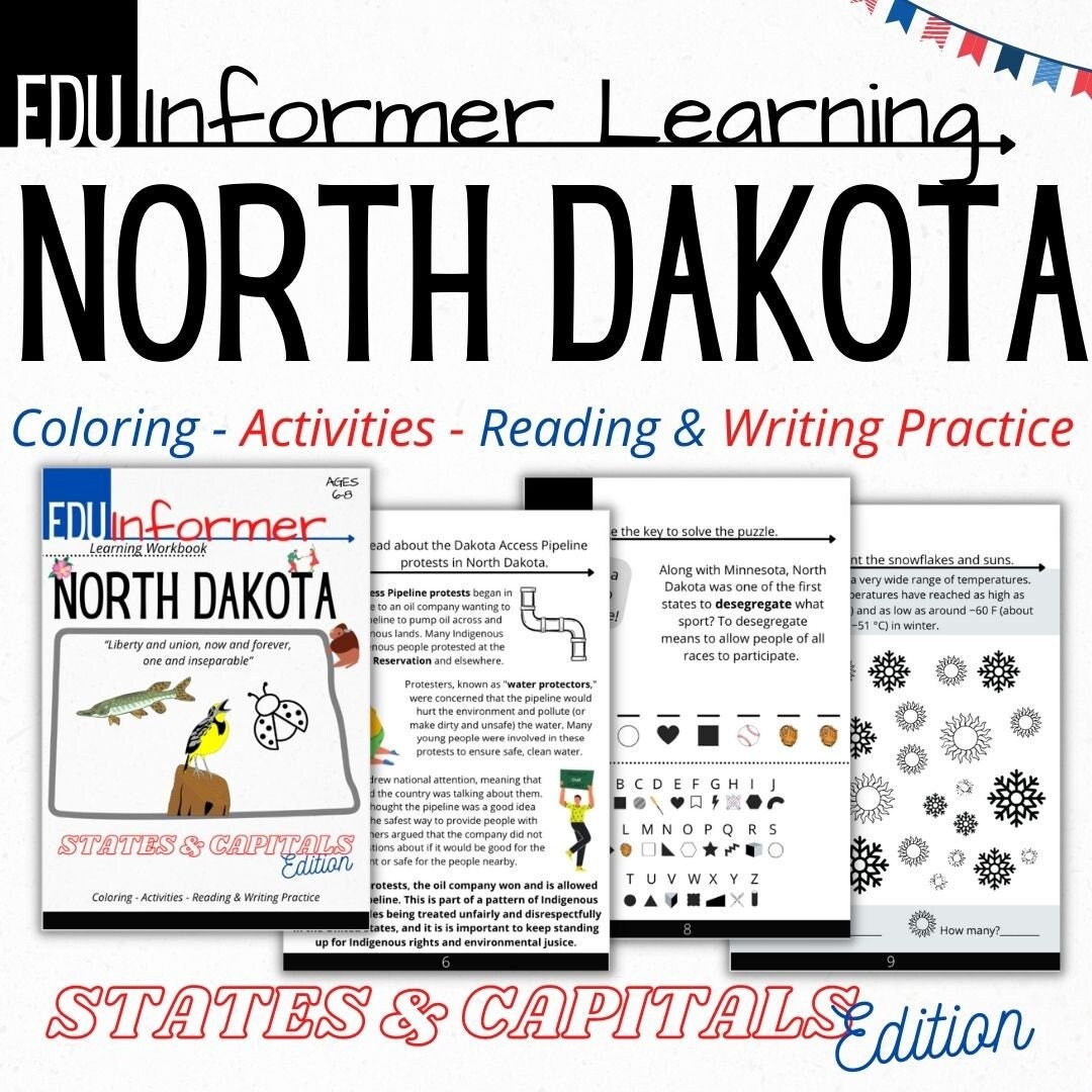 States and Capitals Series, North Dakota Workbook, Printable and ...