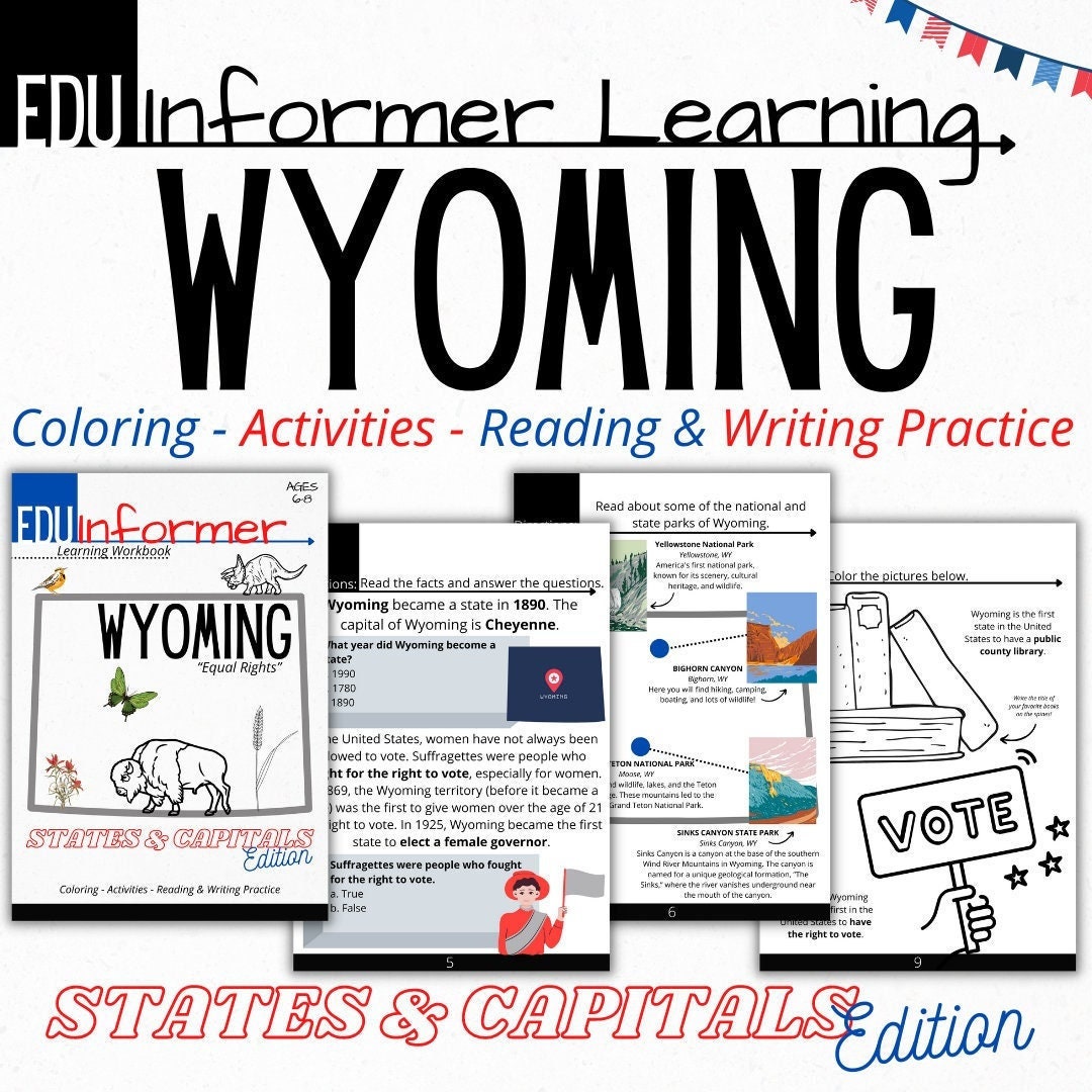 States and Capitals Series, Wyoming Workbook, Printable and Digital ...