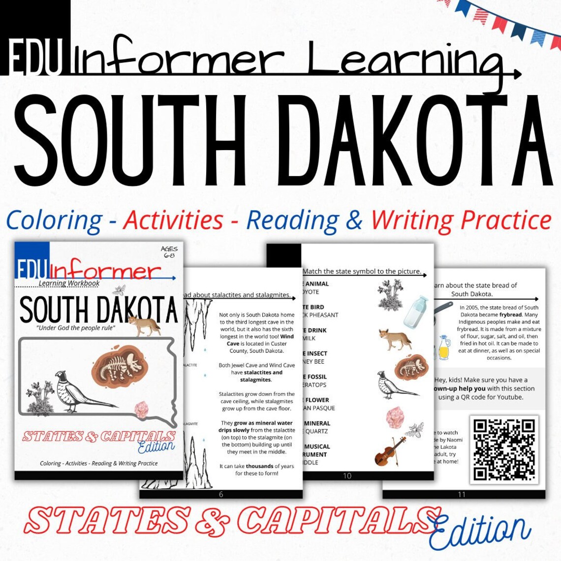 States and Capitals Series, South Dakota Workbook, Printable and ...