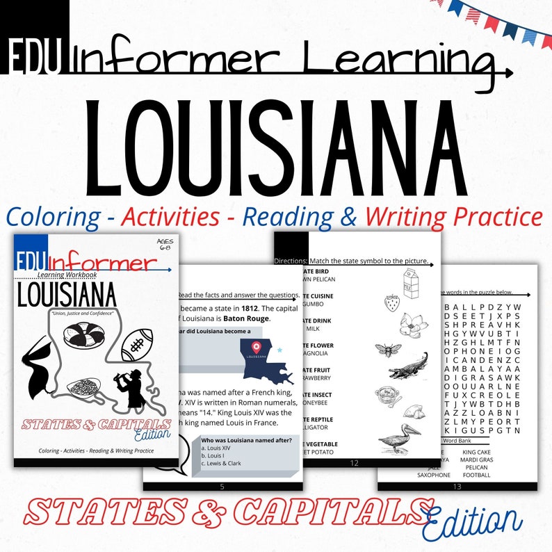 States and Capitals Series, Louisiana Workbook, Printable and Digital ...