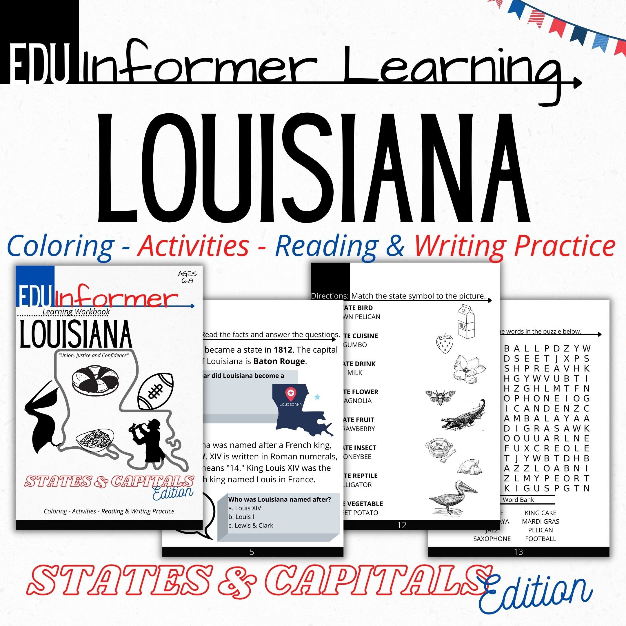 States and Capitals Series, Louisiana Workbook, Printable and Digital ...