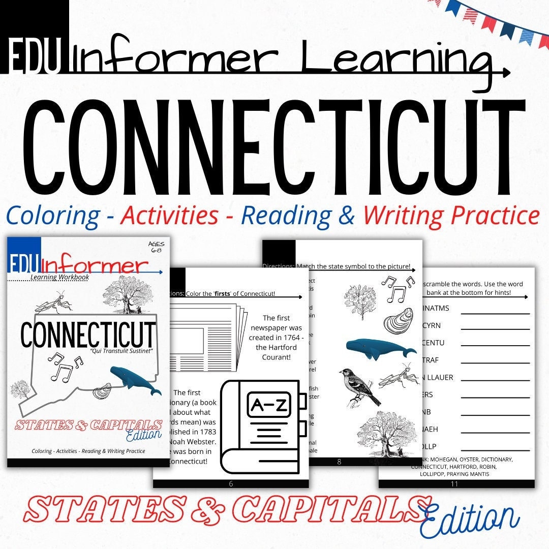 States and Capitals Series, Connecticut Workbook, Printable and Digital ...