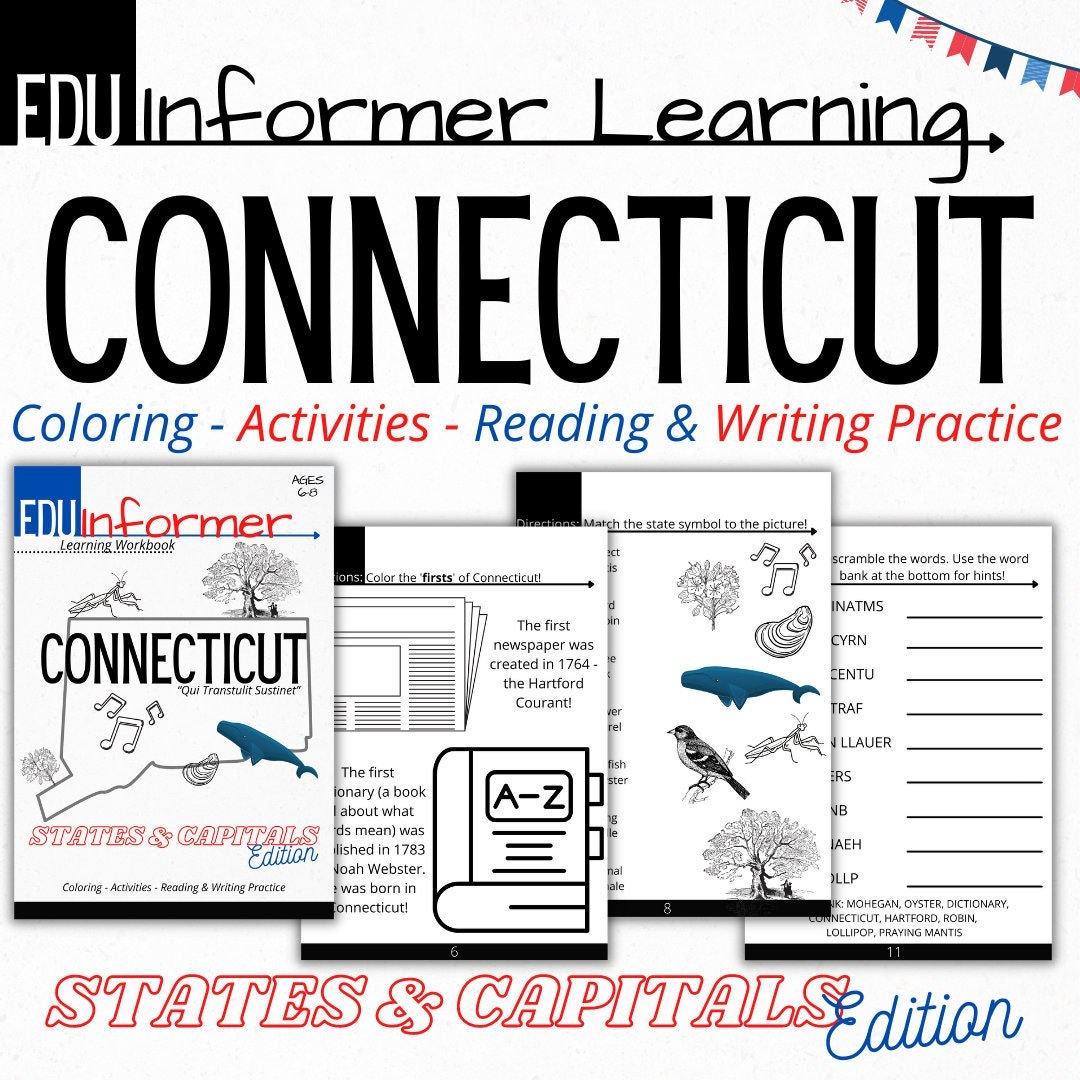 States and Capitals Series, Connecticut Workbook, Printable and Digital ...