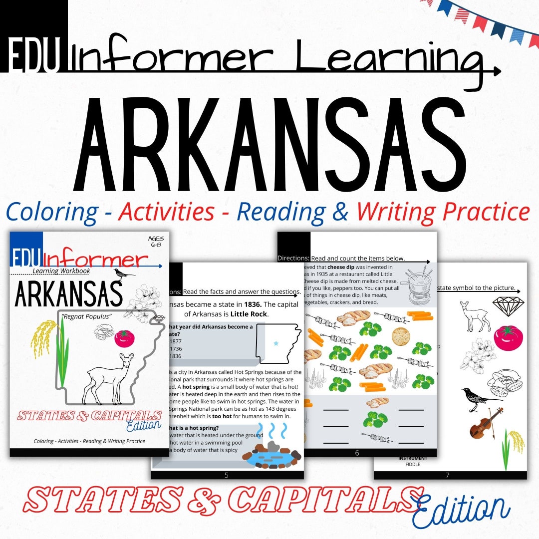 States and Capitals Series, Arkansas Workbook, Printable and Digital ...