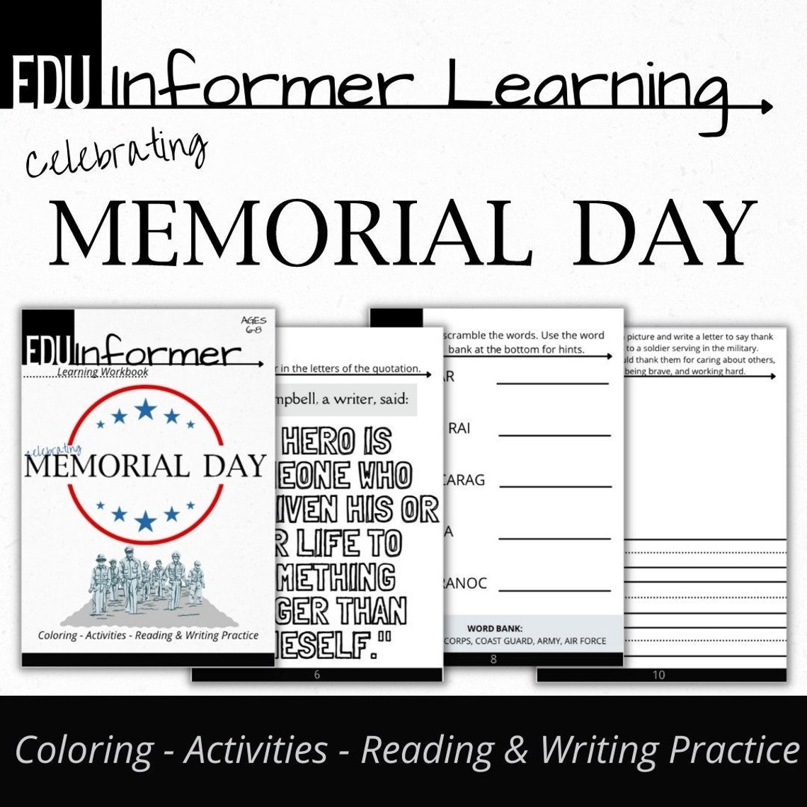 Celebrating Memorial Day, Printable and Digital Workbook, Homeschool ...
