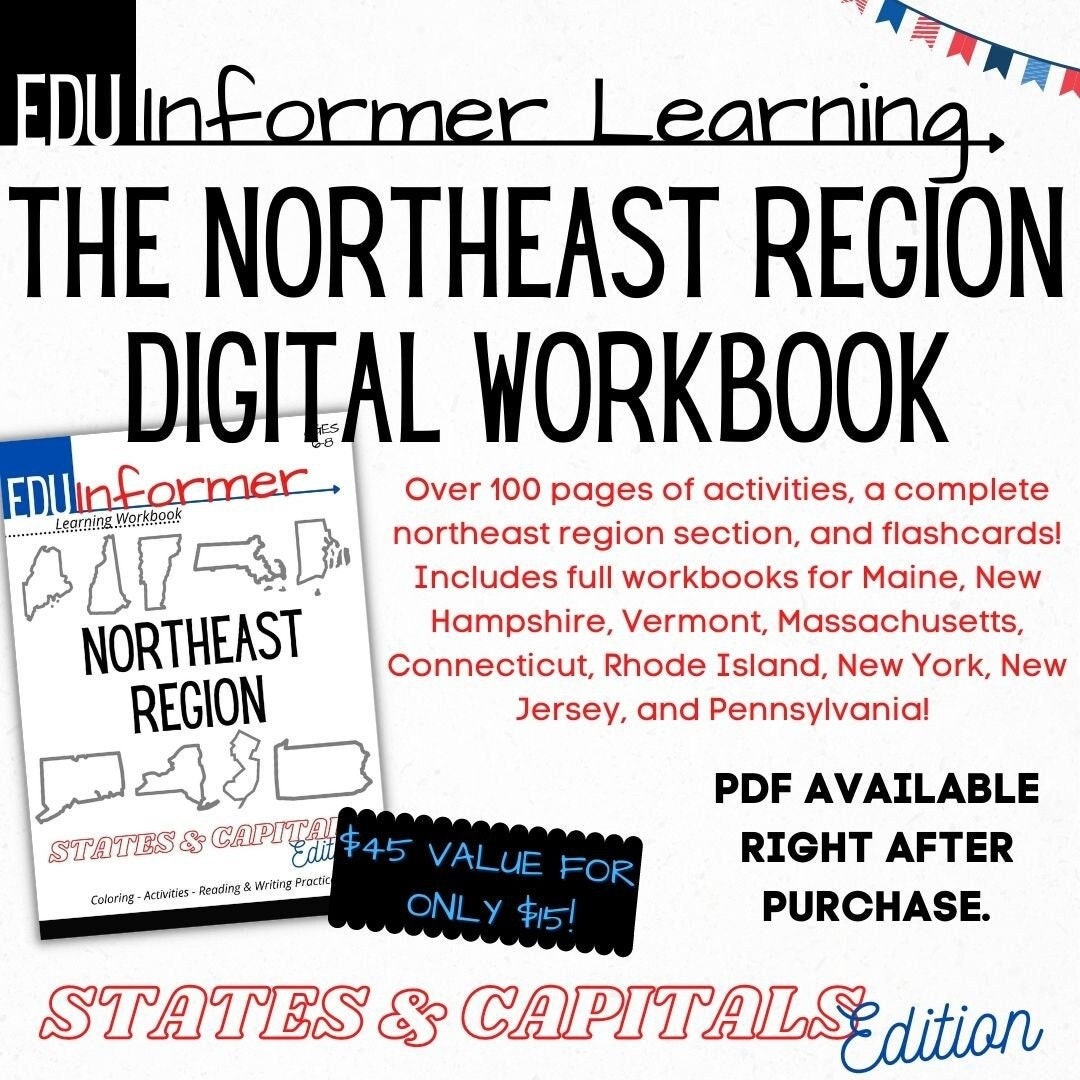 States and Capitals Series, the Northeast Region Workbook, Printable ...