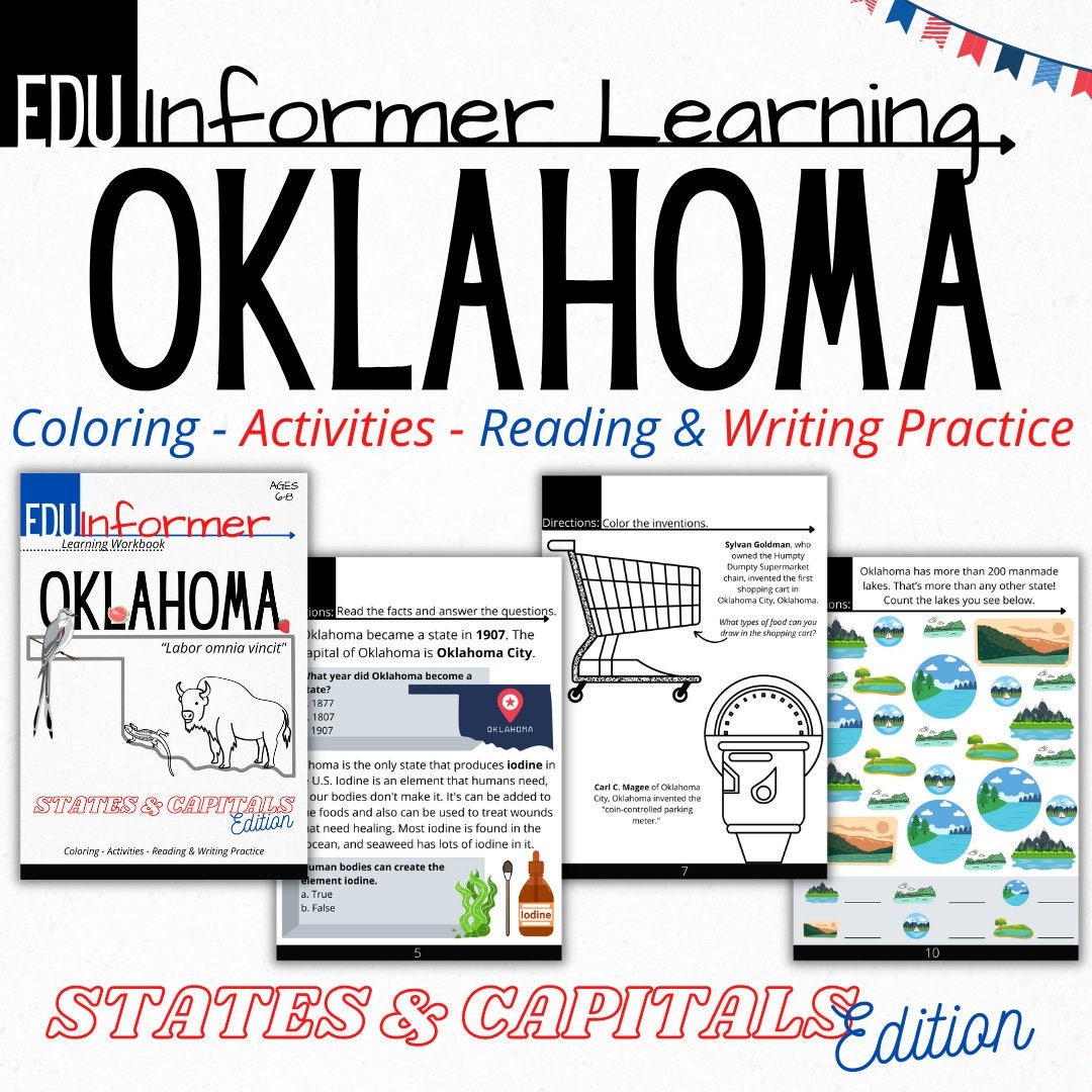 States and Capitals Series, Oklahoma Workbook, Printable and Digital ...