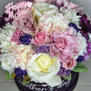 Mothers Day Bouquet, Personalised Hatbox, Gift for Mum, Artificial ...