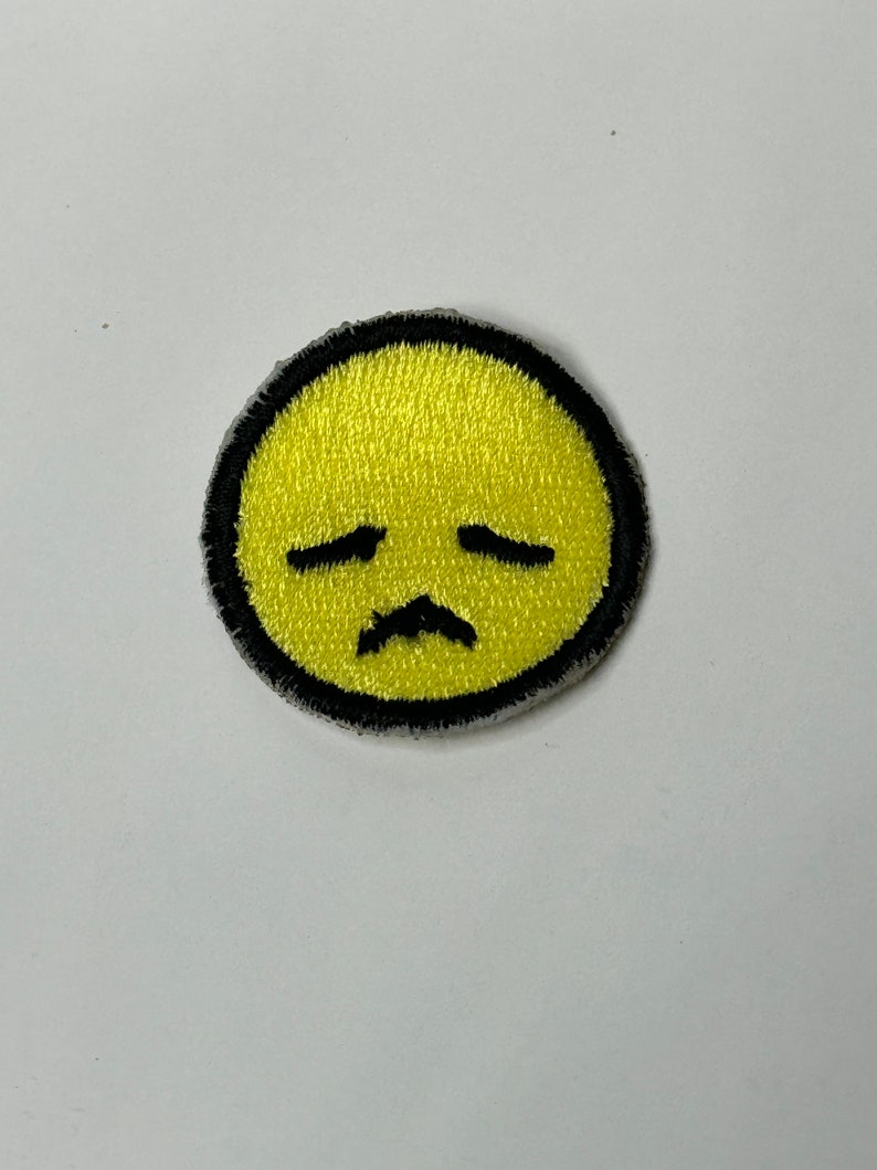 Sad Face Emoji Patch, Black and Yellow Patch, Iron-on Patch, Patches ...