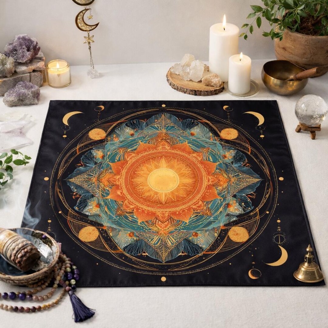 Celestial Sun & Moon Mandala Cloth – Tarot Reading Mat – Altar Table ...
