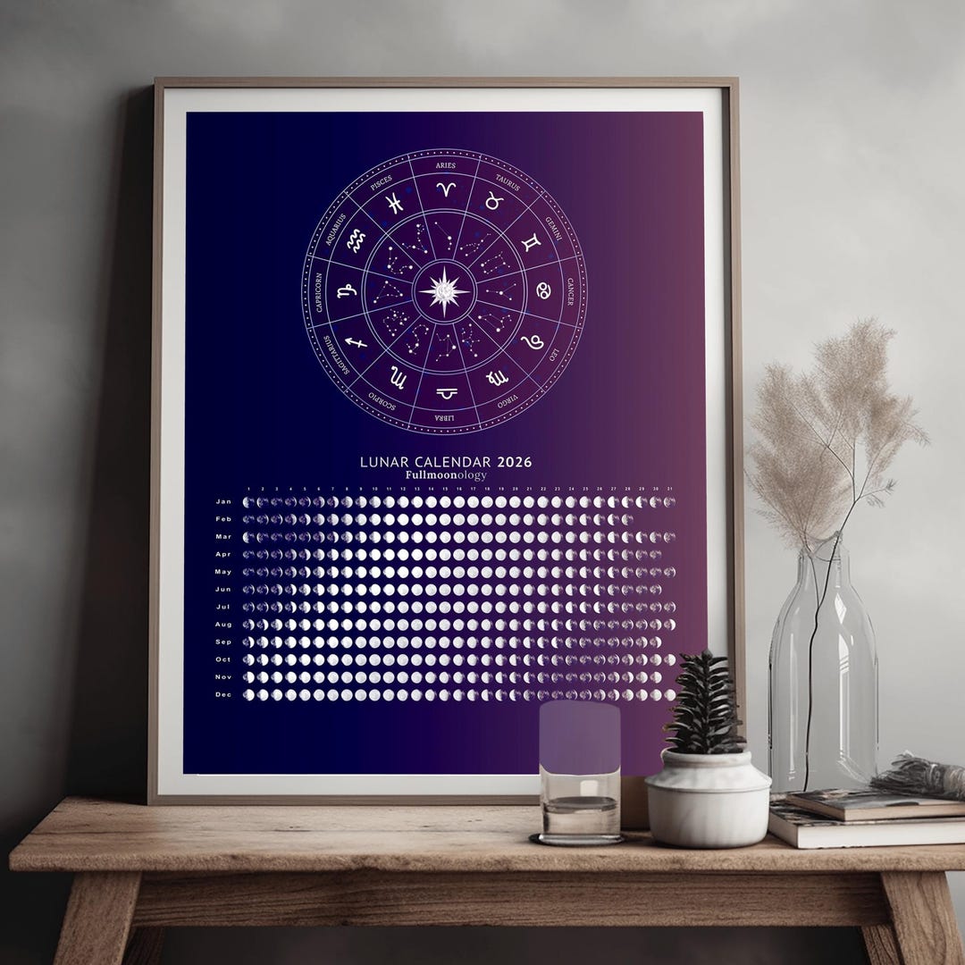 2026 Lunar Calendar Printable – Moon Phases Wall Art Digital Download ...